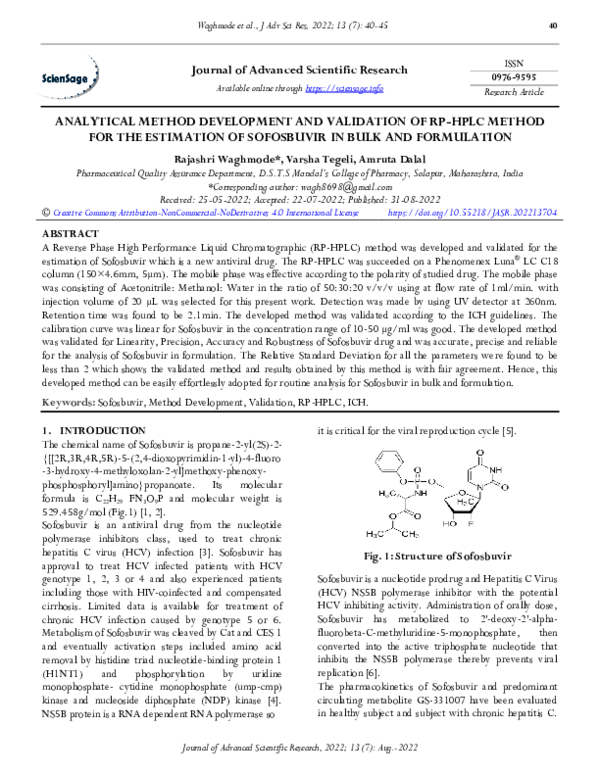 Pdf Analytical Method Development And Validation Of Rp Hplc Method For The Estimation Of