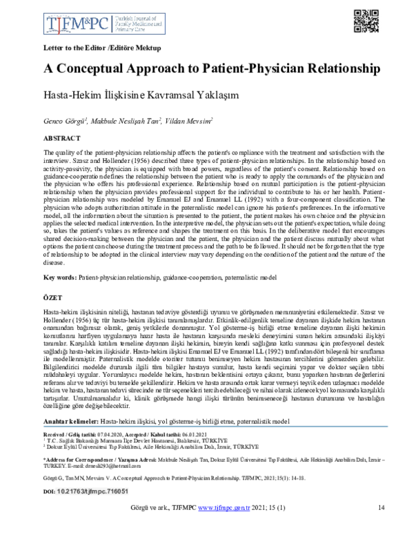 (PDF) A Conceptual Approach to Patient-Physician Relationship