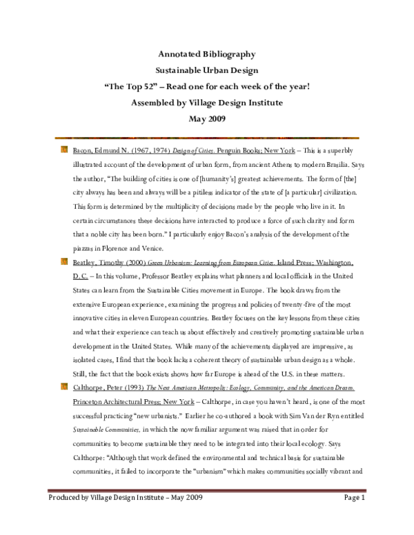 (PDF) Annotated Bibliography - Sustainable Urban Design
