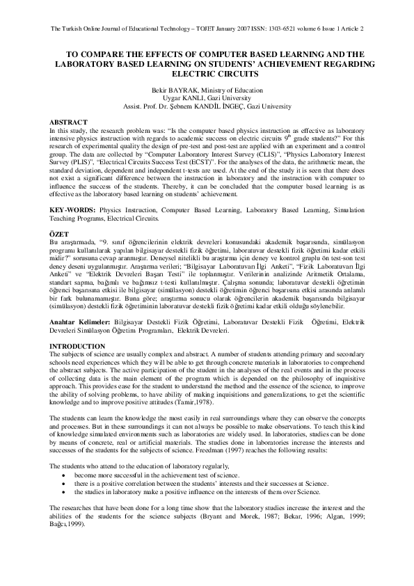 (PDF) To Compare the Effects of Computer Based Learning and the Laboratory Based Learning on ...