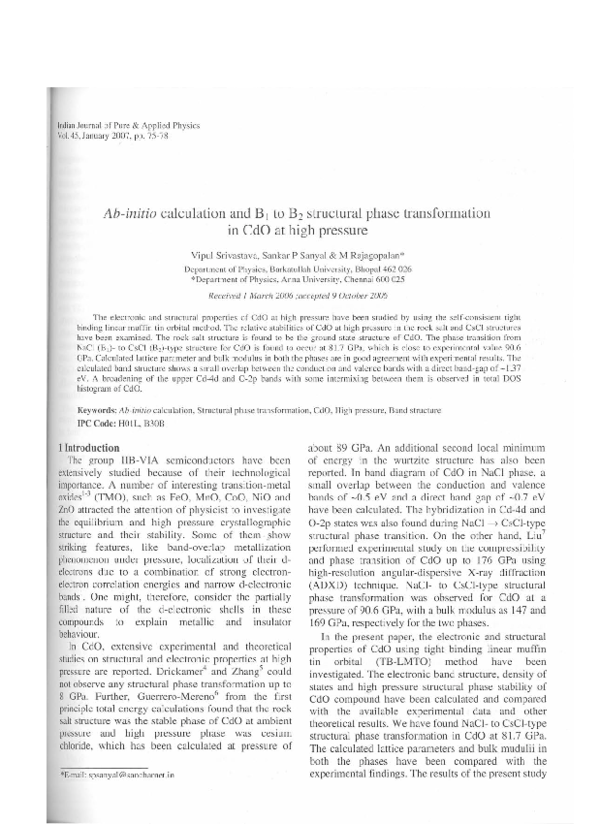 Pdf Ab Initio Calculation And B 1 To B 2 Structural Phase