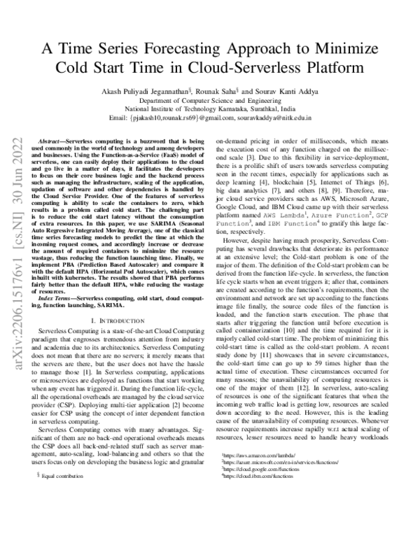 (PDF) A Time Series Forecasting Approach to Minimize Cold Start Time in ...