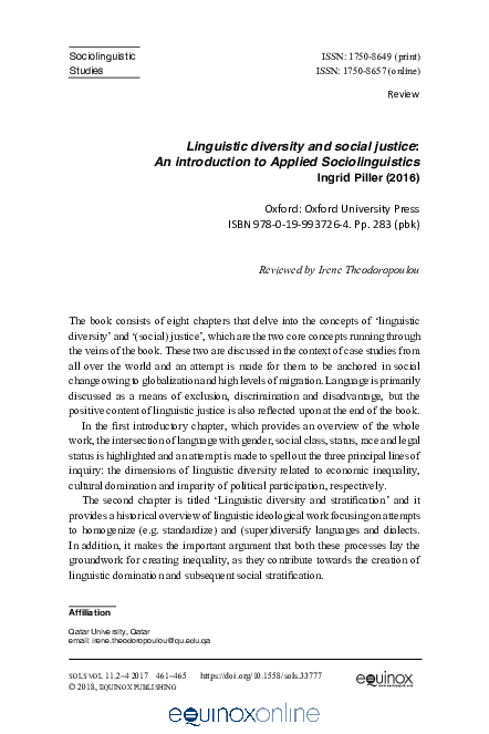 (PDF) Linguistic Diversity and Social Justice