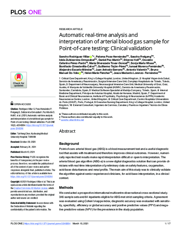(PDF) Automatic real-time analysis and interpretation of arterial blood gas sample for Point-of ...