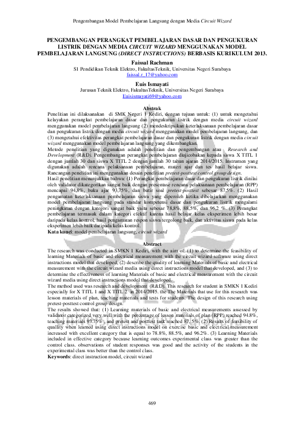 (PDF) Pengembangan Perangkat Pembelajaran Dasar Dan Pengukuran Listrik Dengan Media Circuit ...