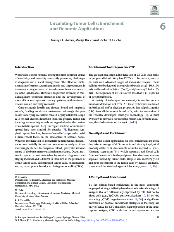 (PDF) Circulating Tumor Cells: Enrichment and Genomic Applications
