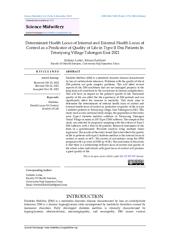 (PDF) Determinant Health Locus of Internal and External Health Locus of ...