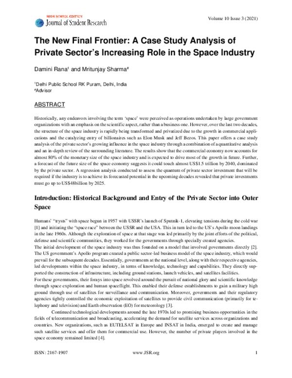 (PDF) The New Final Frontier: A Case Study Analysis of Private Sector’s Increasing Role in the ...