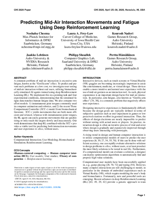 (PDF) Predicting Mid-Air Interaction Movements and Fatigue Using Deep ...