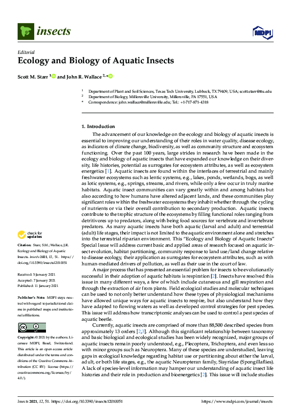 (PDF) Ecology and Biology of Aquatic Insects