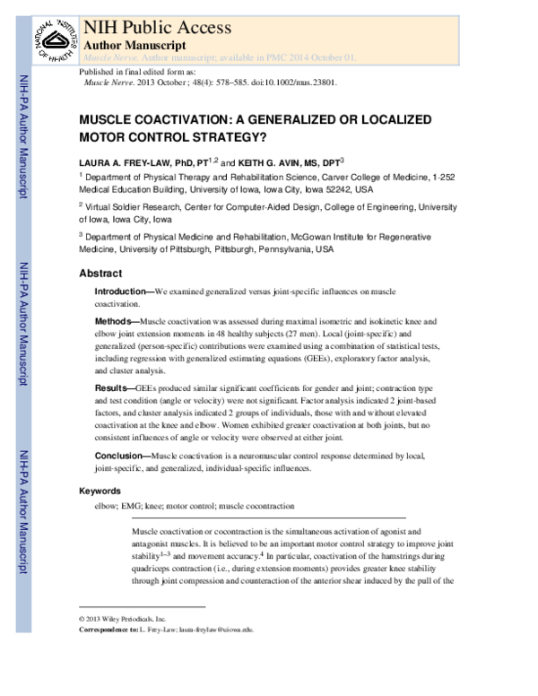 (PDF) Muscle coactivation: A generalized or localized motor control ...