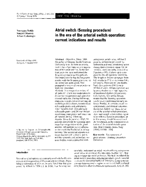 (PDF) Atrial switch (Senning procedure) in the era of the arterial ...