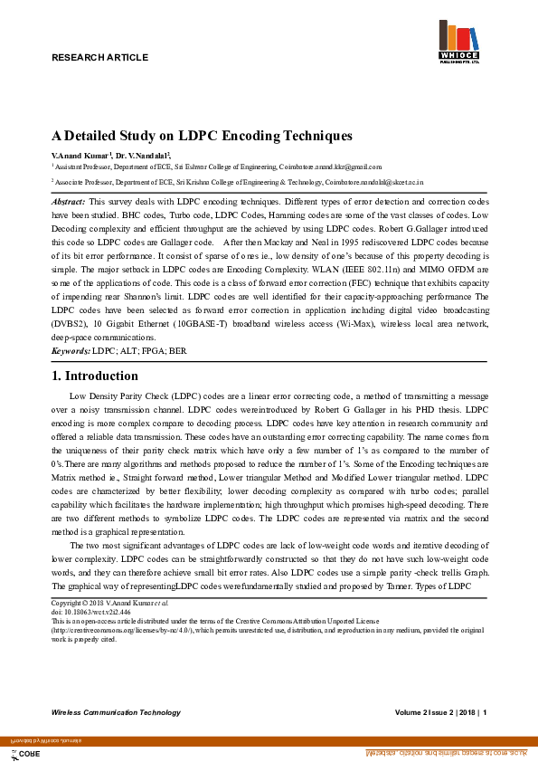 (PDF) A detailed study on LDPC encoding techniques