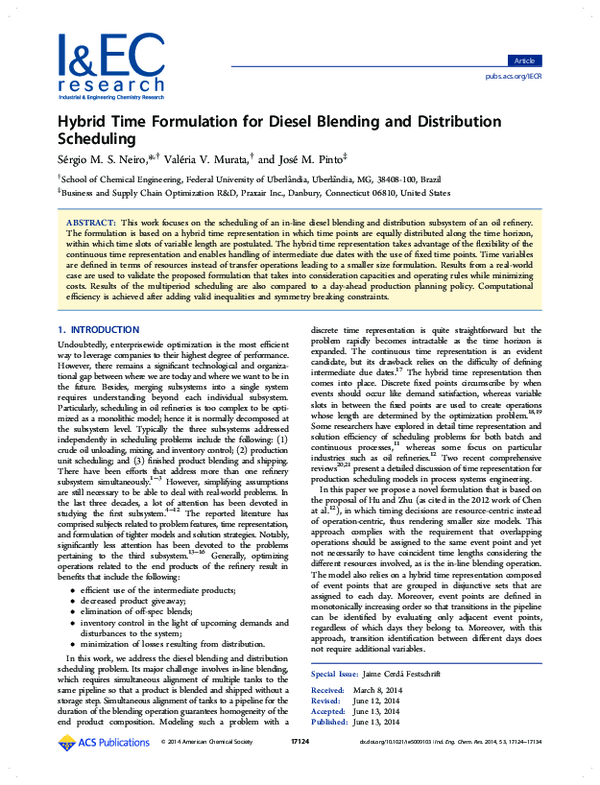 Pdf Hybrid Time Formulation For Diesel Blending And Distribution Scheduling