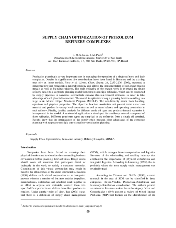 (PDF) Supply Chain Optimization of Petroleum Refinery Complexes