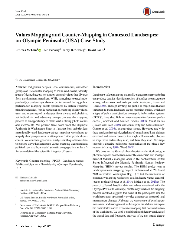 (PDF) Values Mapping and Counter-Mapping in Contested Landscapes: an ...
