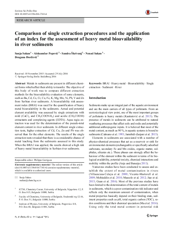 (PDF) Comparison of single extraction procedures and the application of ...