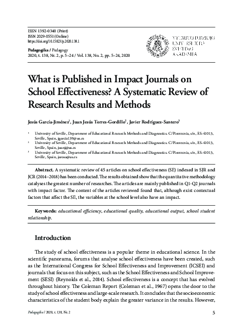 (PDF) What is Published in Impact Journals on School Effectiveness? A ...