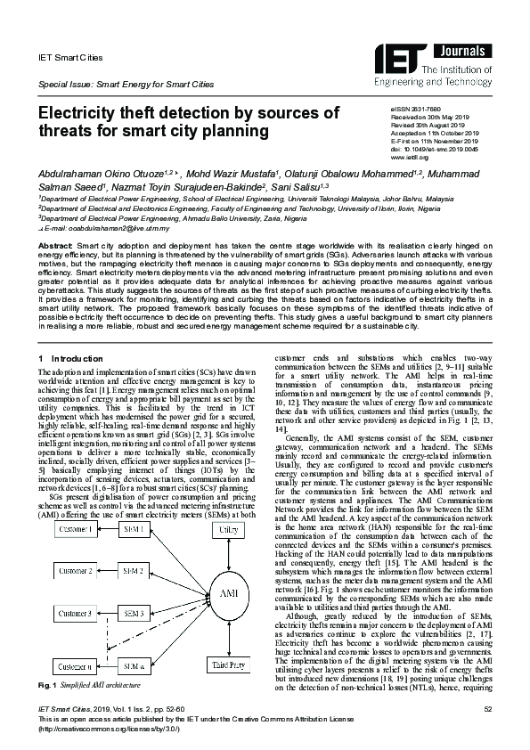 (PDF) Electricity theft detection by sources of threats for smart city ...