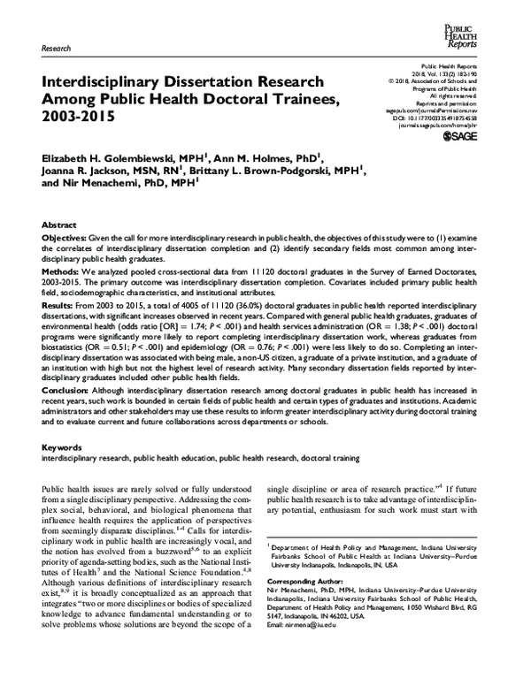 (PDF) Interdisciplinary Dissertation Research Among Public Health ...