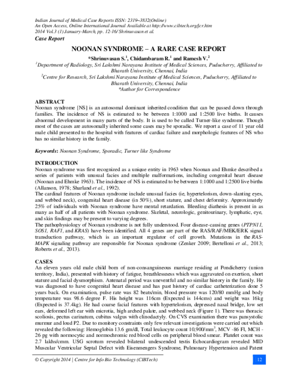 (PDF) Noonan Syndrome – a Rare Case Report