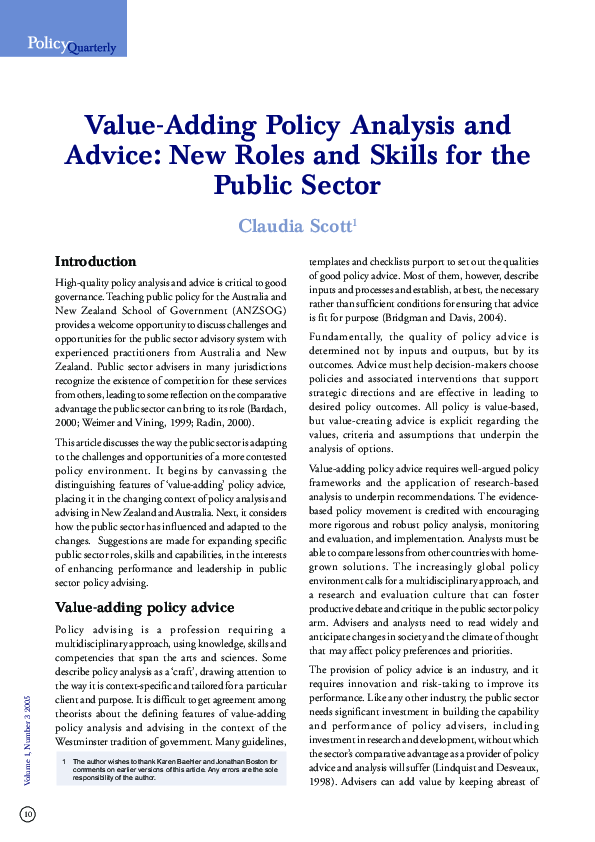 (PDF) Value-adding policy analysis and advice: new roles and skills for ...