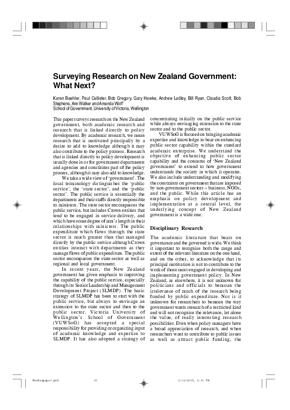 (PDF) Surveying Research on New Zealand Government: What Next?