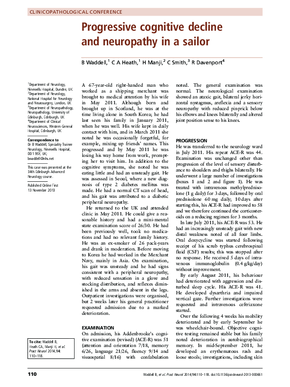 (PDF) Progressive cognitive decline and neuropathy in a sailor