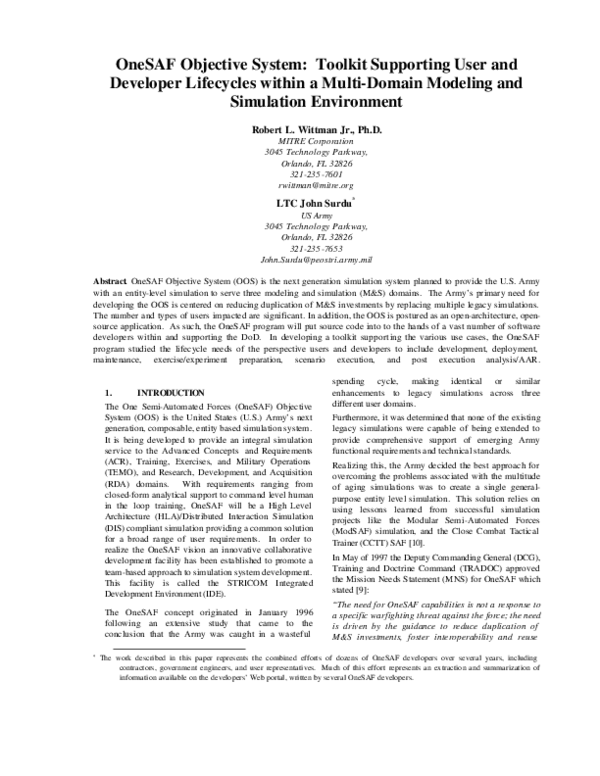 (PDF) OneSAF Objective System: Toolkit Supporting User and Developer ...