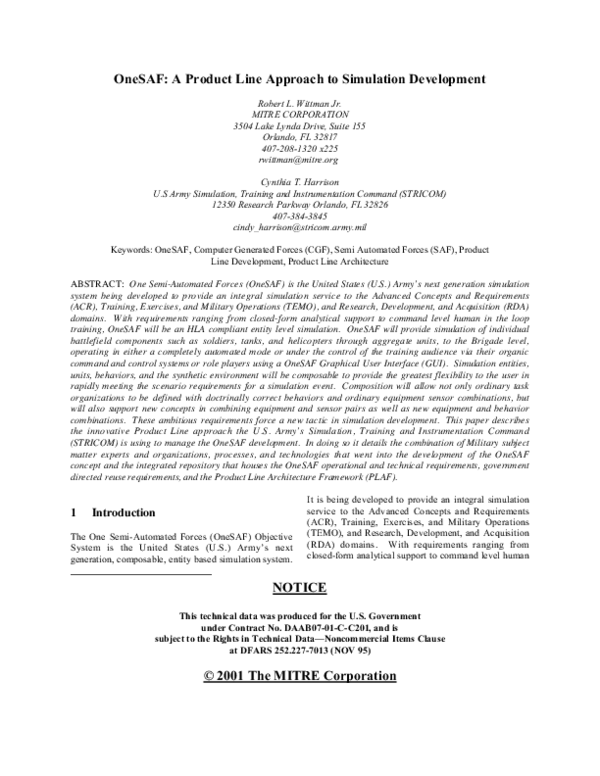 (PDF) OneSAF: A Product Line Approach to Simulation Development