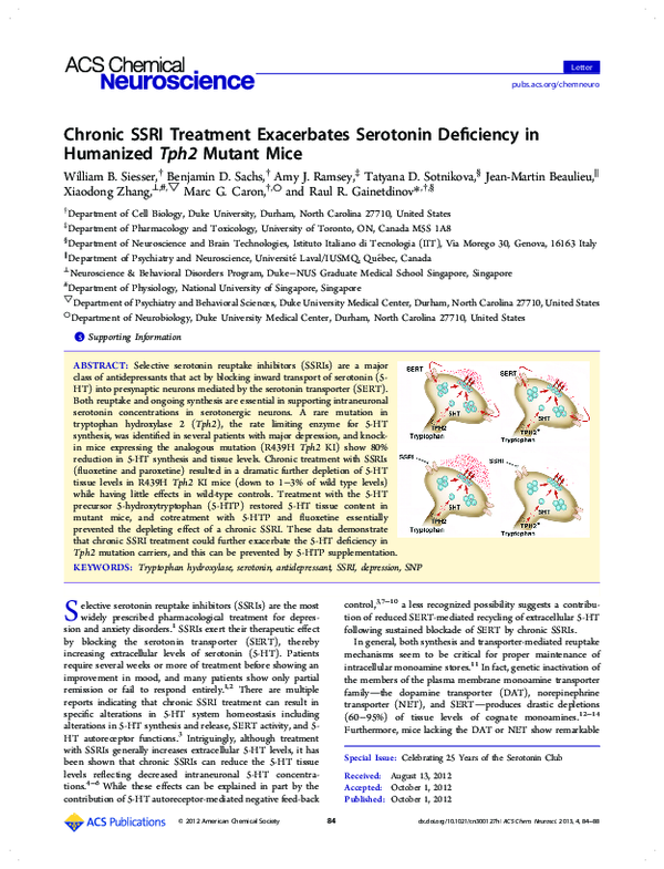 (PDF) Chronic SSRI Treatment Exacerbates Serotonin Deficiency in ...
