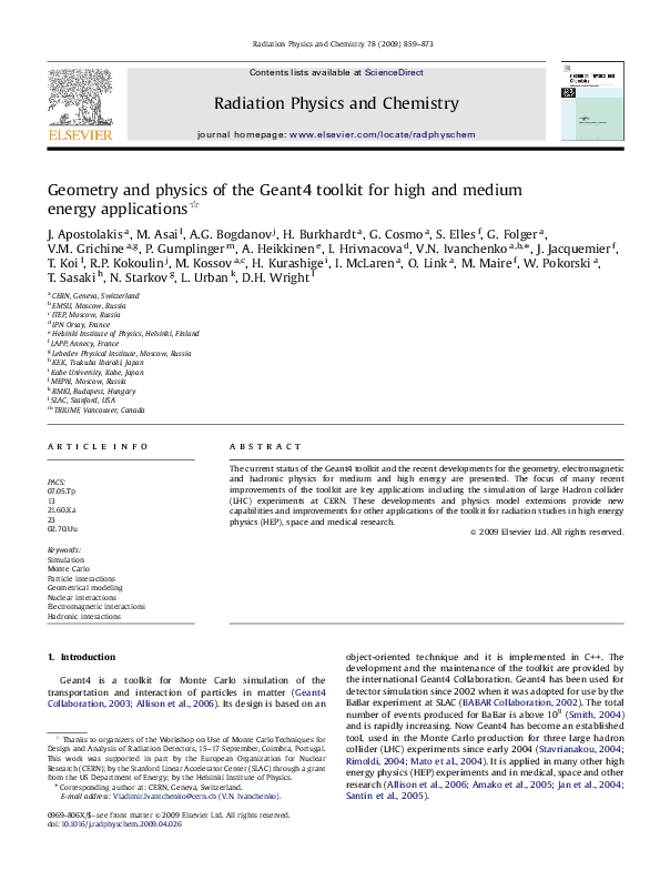 (PDF) Geometry and physics of the Geant4 toolkit for high and medium ...