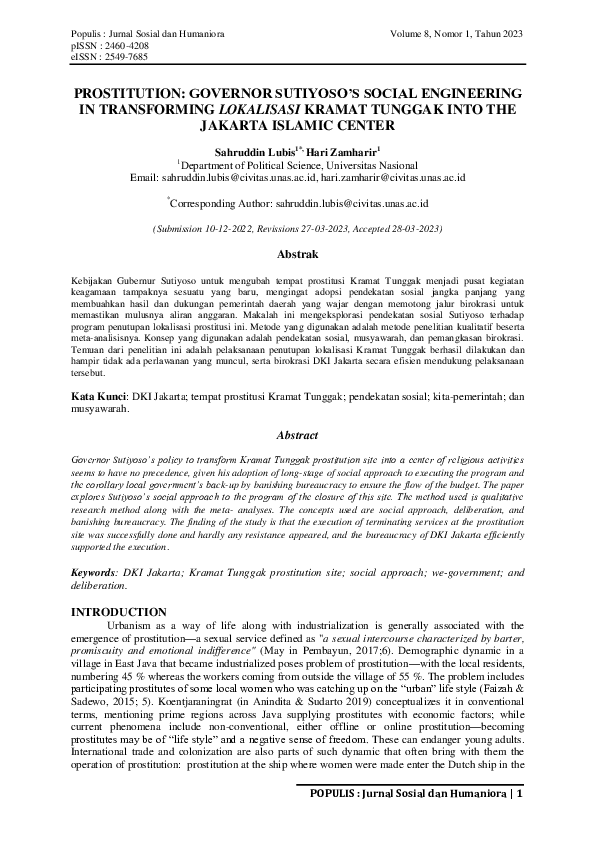 (PDF) PROSTITUTION: GOVERNOR SUTIYOSO'S SOCIAL ENGINEERING IN ...