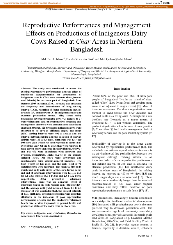 (PDF) Reproductive Performances and Management Effects on Productions of Indigenous Dairy Cows ...