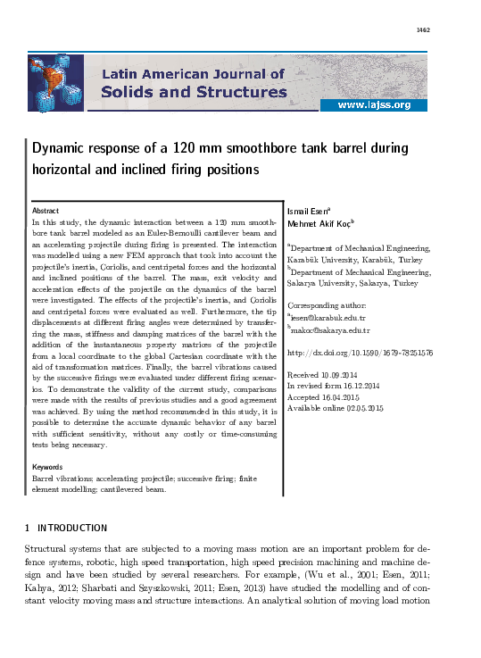 (PDF) Dynamic response of a 120 mm smoothbore tank barrel during ...