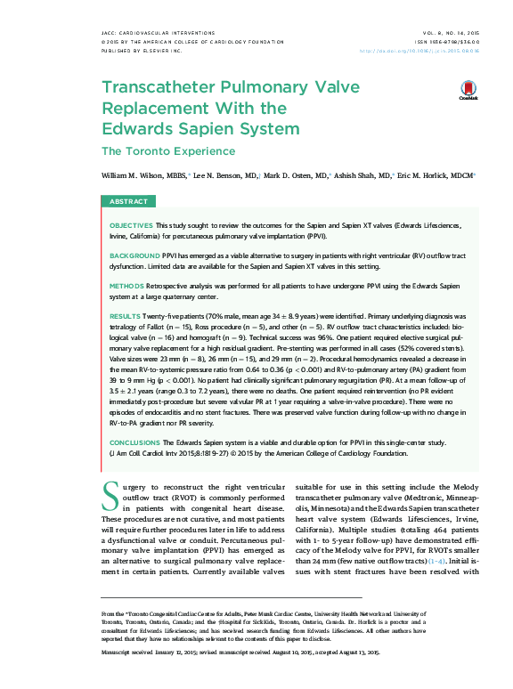 (PDF) Transcatheter Pulmonary Valve Replacement With the Edwards Sapien ...
