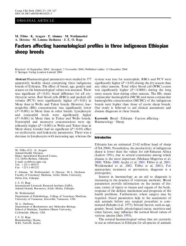 (PDF) Factors affecting haematological profiles in three indigenous Ethiopian sheep breeds
