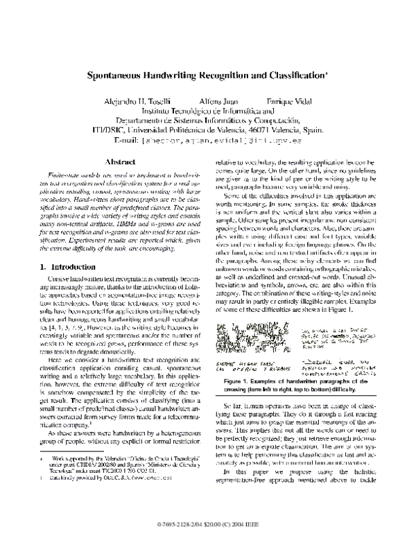 (PDF) Spontaneous handwriting recognition and classification