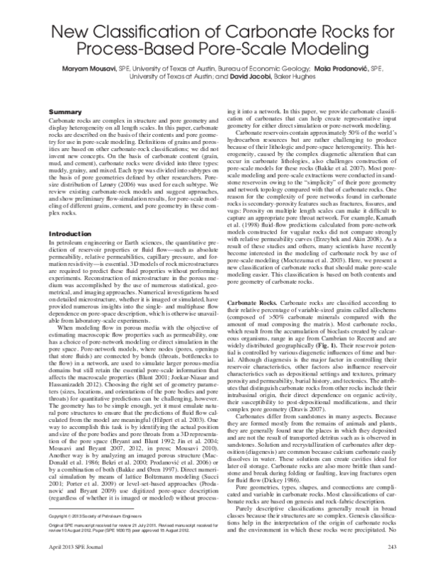 (PDF) New Classification of Carbonate Rocks for Process-Based Pore-Scale Modeling
