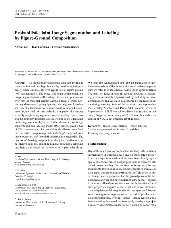 (PDF) Probabilistic Joint Image Segmentation and Labeling by Figure-Ground Composition