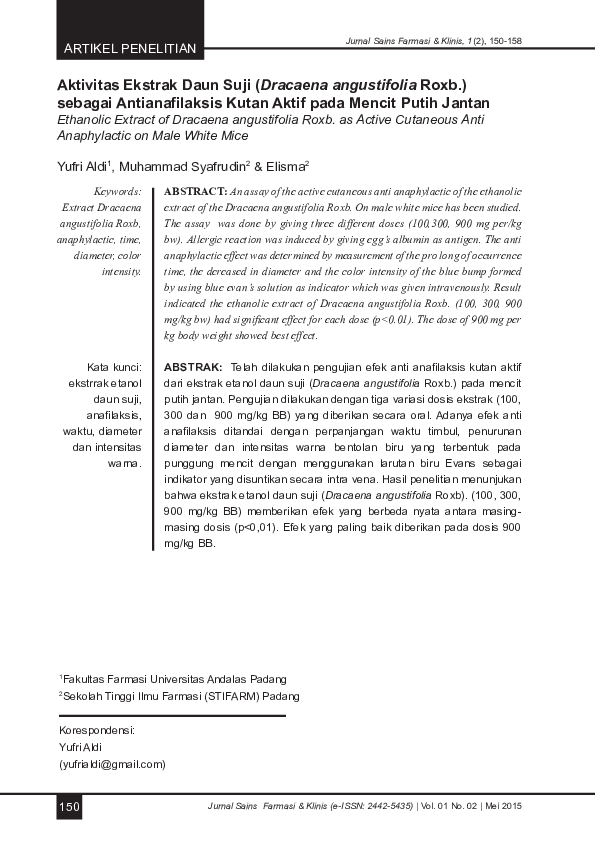 (PDF) Aktivitas Ekstrak Daun Suji (Dracaena angustifolia Roxb.) sebagai ...