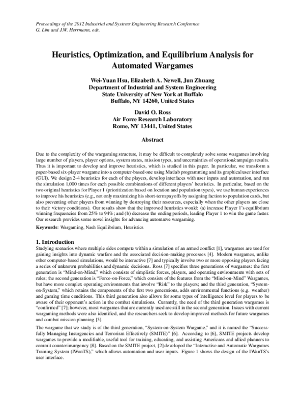 (PDF) Heuristics, Optimization, and Equilibrium Analysis for Automated Wargames