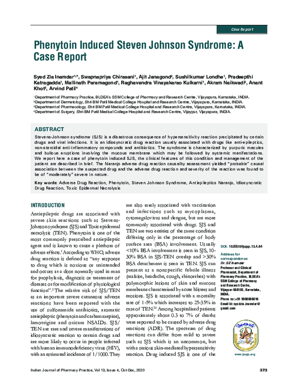 (PDF) Phenytoin Induced Steven Johnson Syndrome: A Case Report