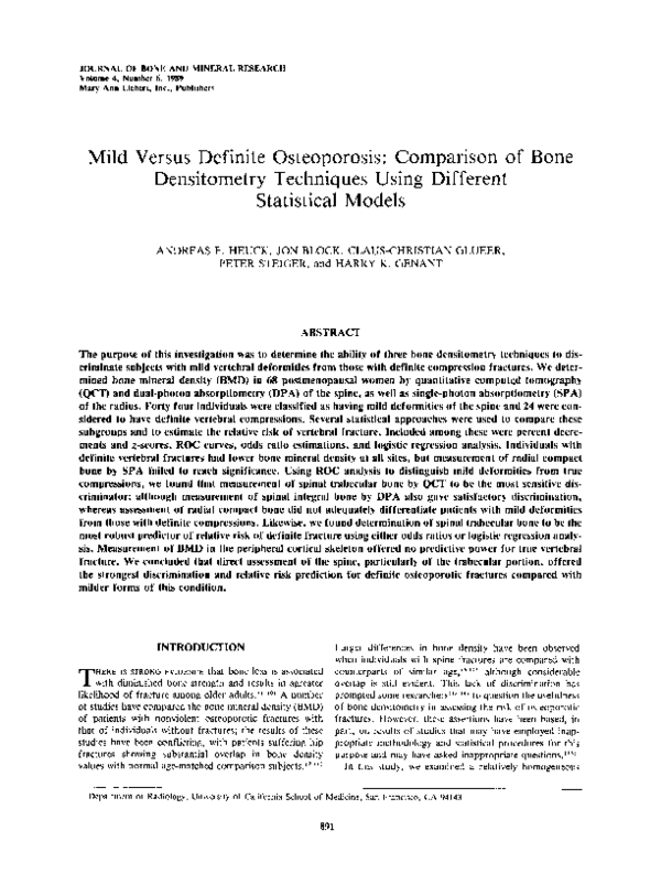 (PDF) Mild versus definite osteoporosis: Comparison of bone ...