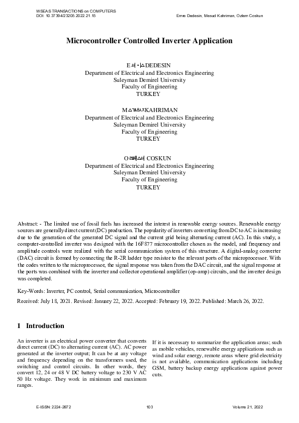 (PDF) Microcontroller Controlled Inverter Application