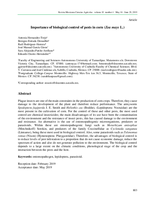 (PDF) Importance of biological control of pests in corn (Zea mays L.)