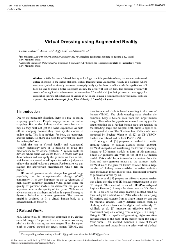 (PDF) Virtual Dressing using Augmented Reality