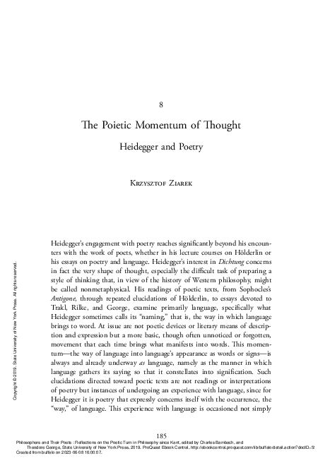 (PDF) The Poietic Momentum of Thought: Heidegger and Poetry