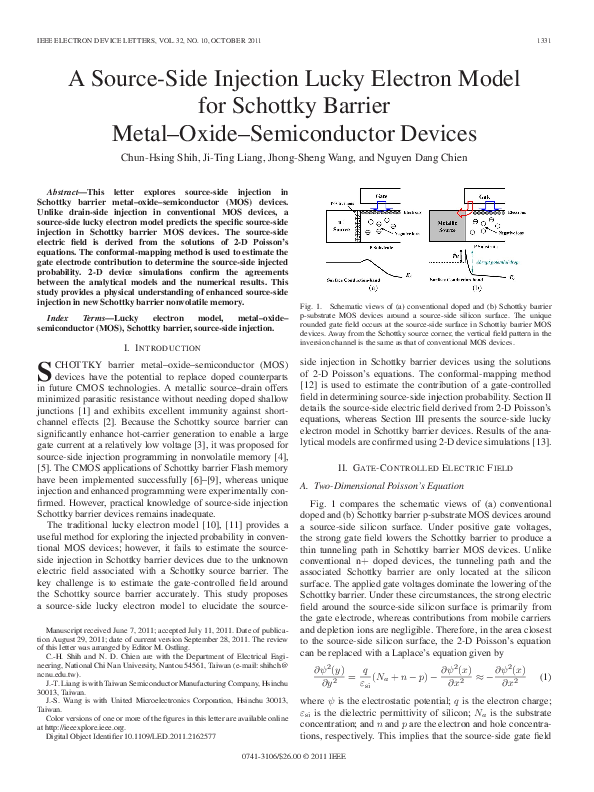 (PDF) A Source-Side Injection Lucky Electron Model for Schottky Barrier Metal–Oxide ...