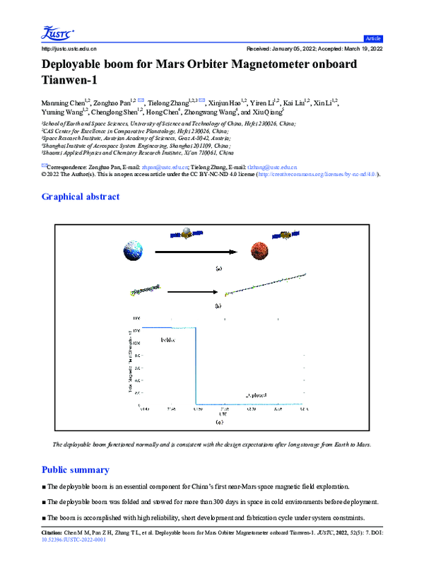(PDF) Deployable boom for Mars Orbiter Magnetometer onboard “Tianwen-1”